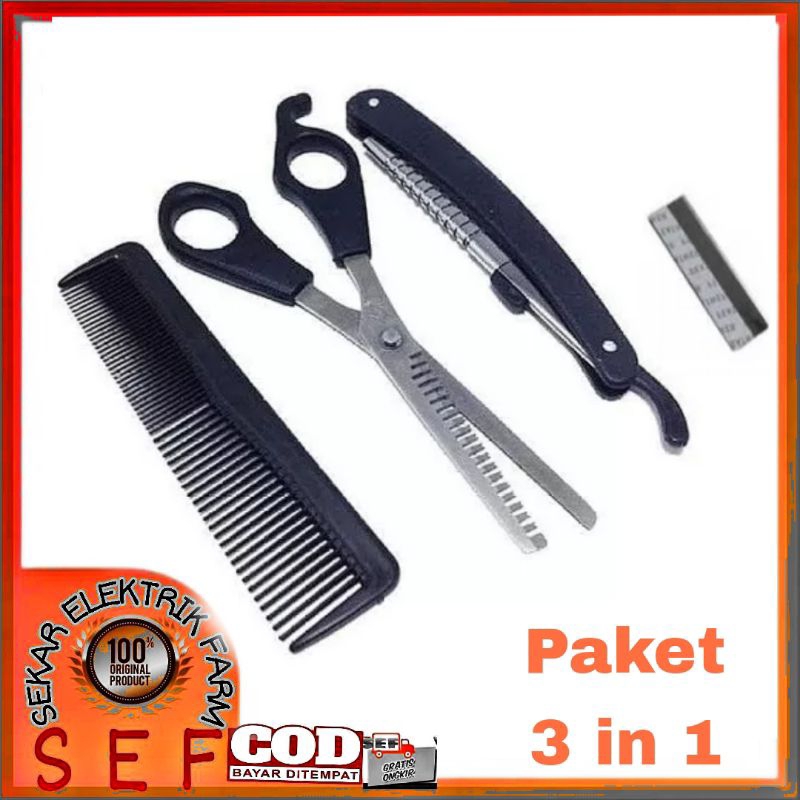 Jual Paket Gunting Set 3IN1 Gunting Sasak Sisir Pisau Cukur Rambut ...
