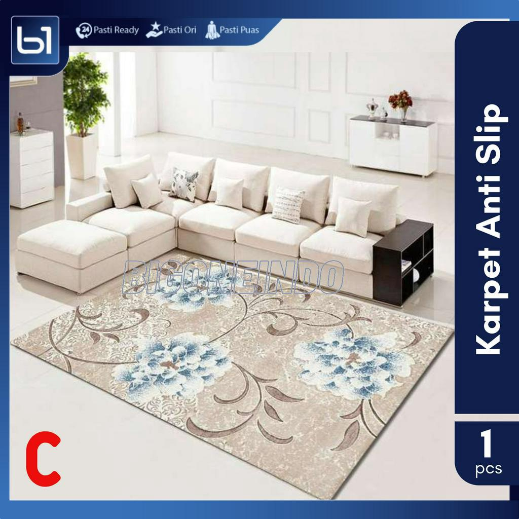 Jual Karpet Lantai Anti Slip Motif Bunga 90x140cm, Tikar Ruang Tamu ...