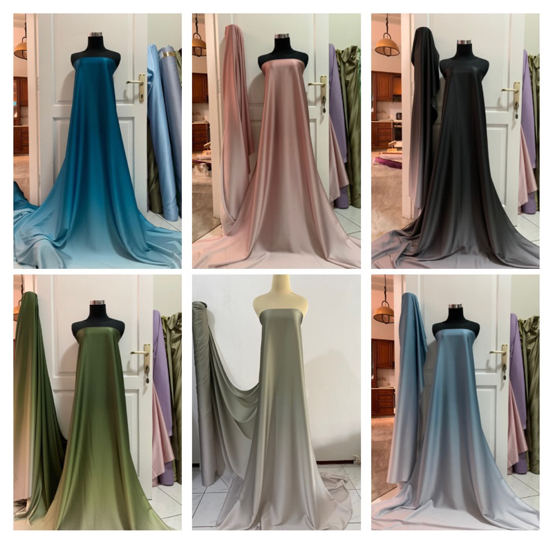 Jual Kain Satin Bahan Gradasi ARMNI Polos Ombre 2 Tone High Quality ...