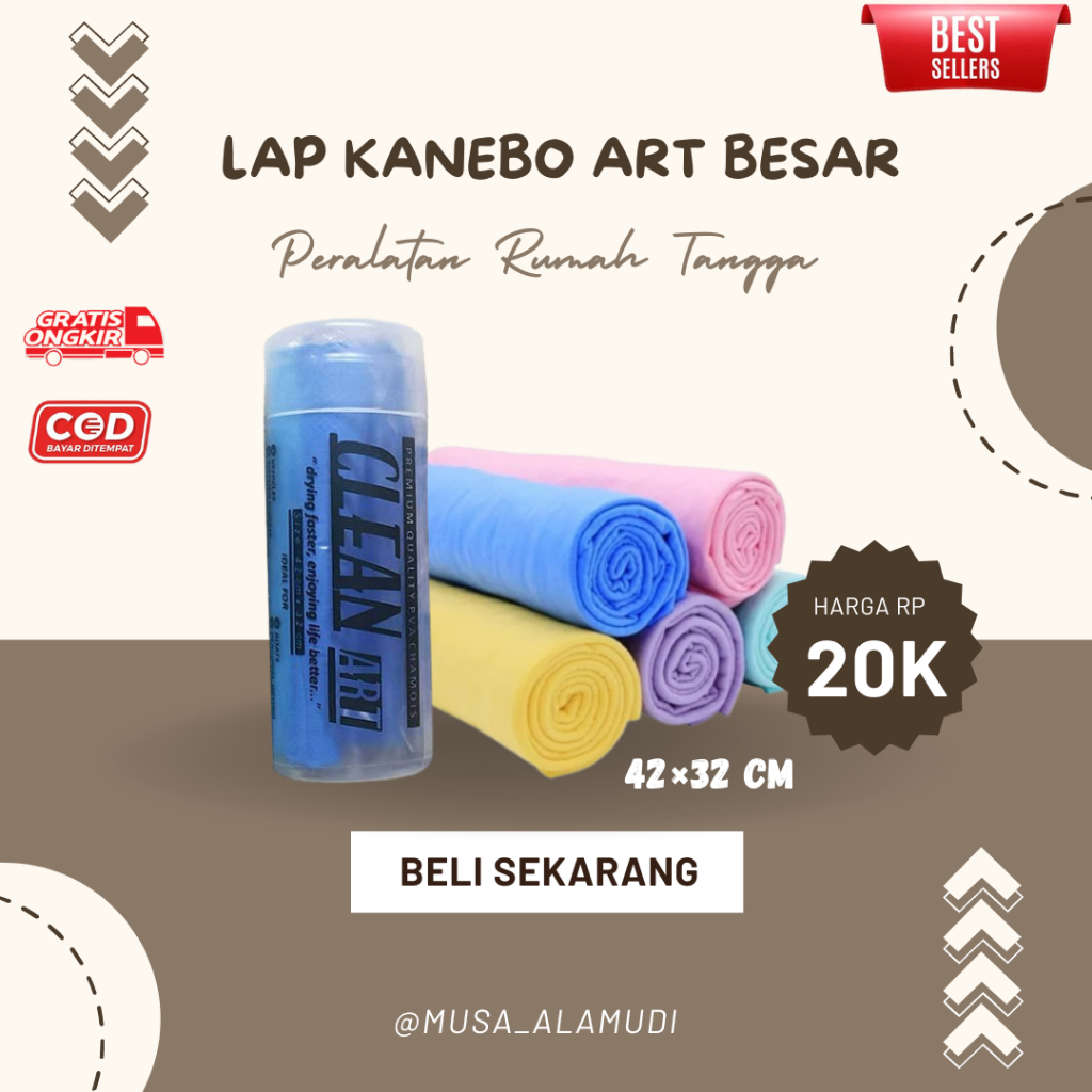 Jual Lap Kanebo Clean Art besar UK 42×32 cm Nyerap Air Basah dan Kering ...