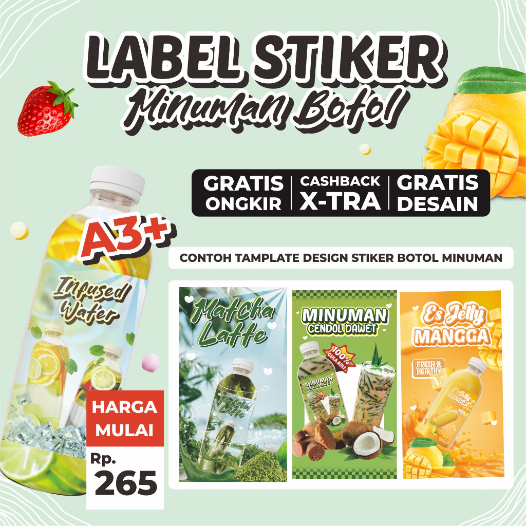 Jual Label stiker minuman botol glossy anti air fullcolour ukuran 5x9cm ...