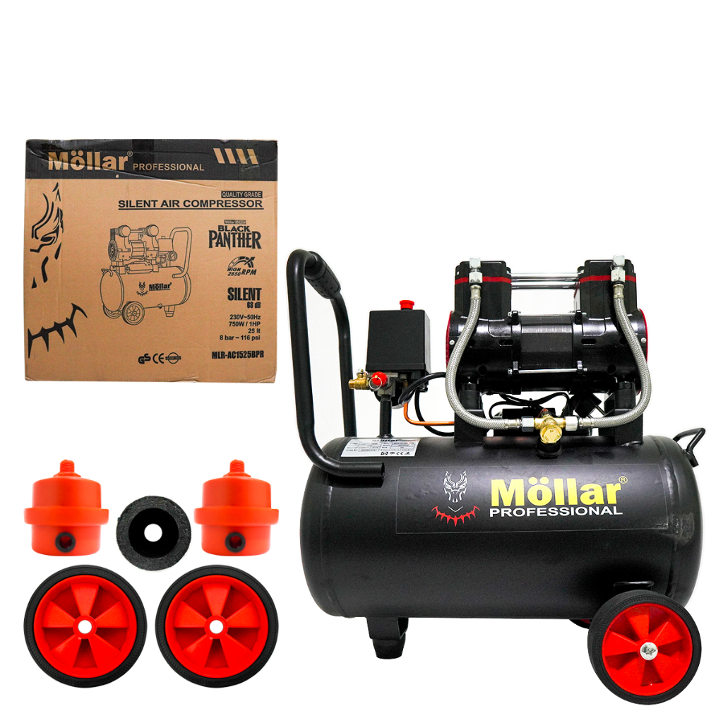 Jual MOLLAR AC1525BP-R Kompresor Angin 1 HP 25 Silent Oilless Black ...