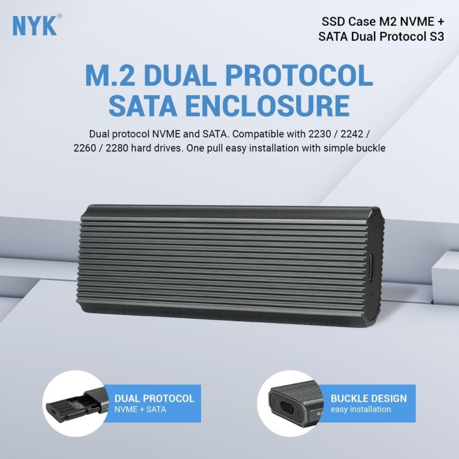 Jual NYK S3 Casing SSD Enclosure SSD M2 NVME + M2 Sata dual protocol ...
