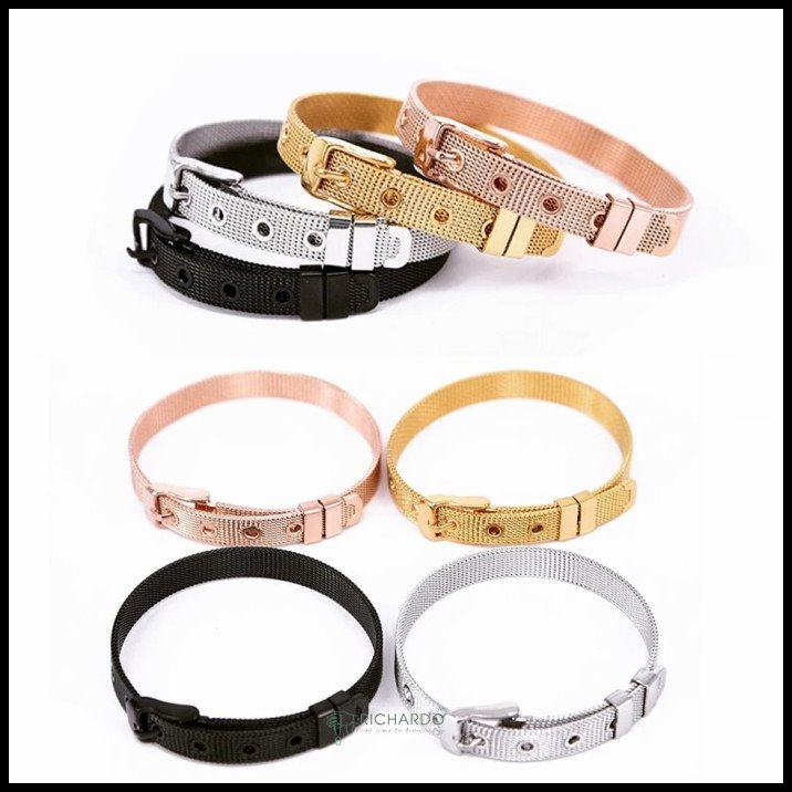 Jual Gelang Titanium Pria Wanita Model Tali Jam Warna Silver gold rose ...