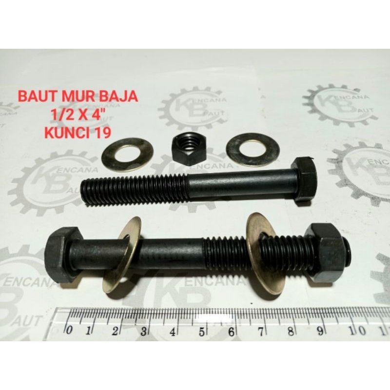 Jual BAUT MUR BAJA 1/2 X 4" / BAUT MUR UNC / BAUT MUR HITAM PANJANG 10 CM KUNCI 19 | Shopee ...
