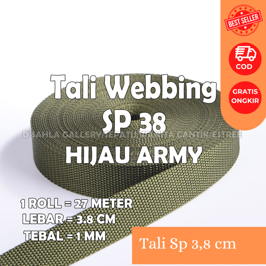 Jual Tali Webbing Sling Strap Lebar 3.8 cm Tebal 1mm untuk Tali Tas ...