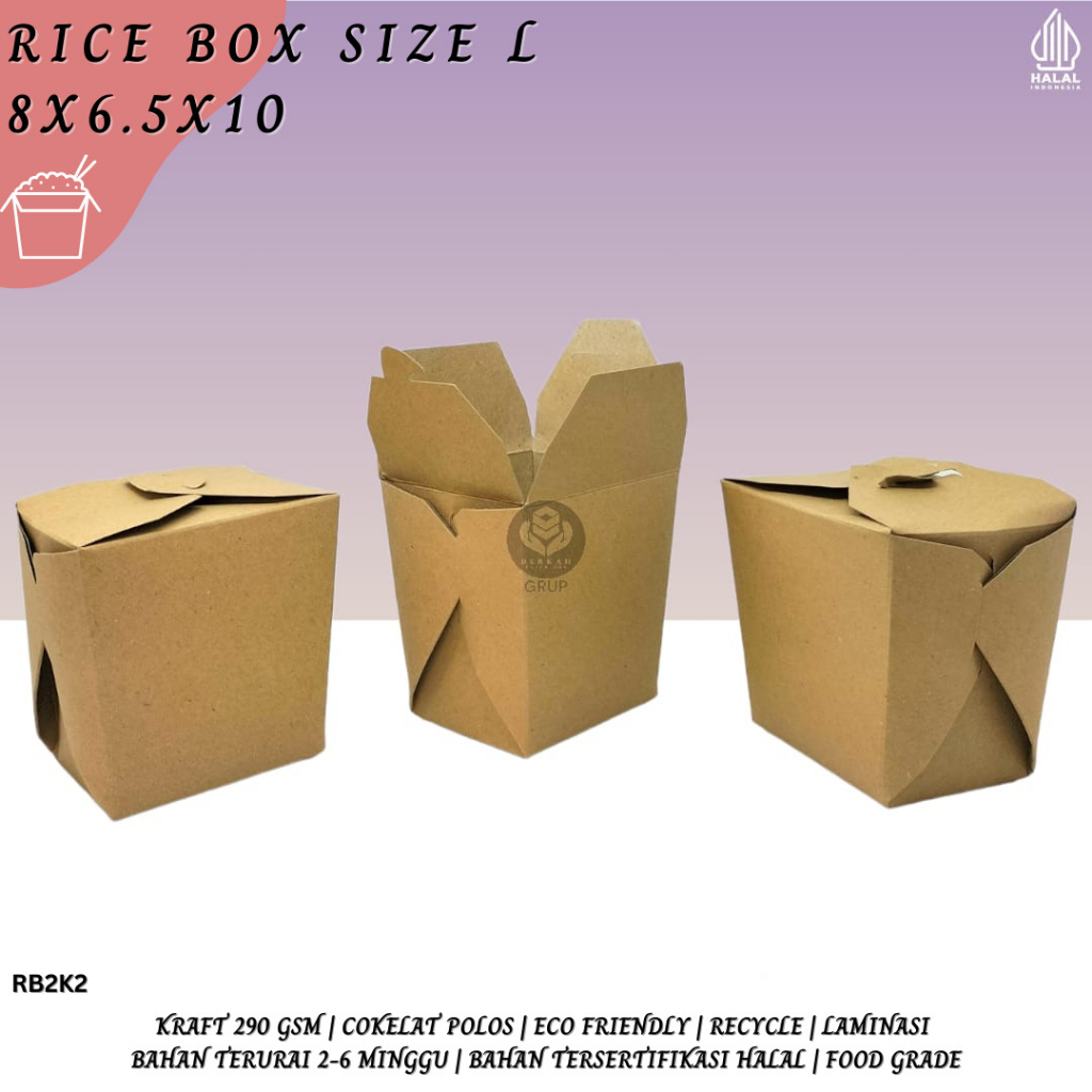 Jual Paper Rice Box Large Food Pail L Lunch Box (RB2K2-8X6.5X10 Cm ...