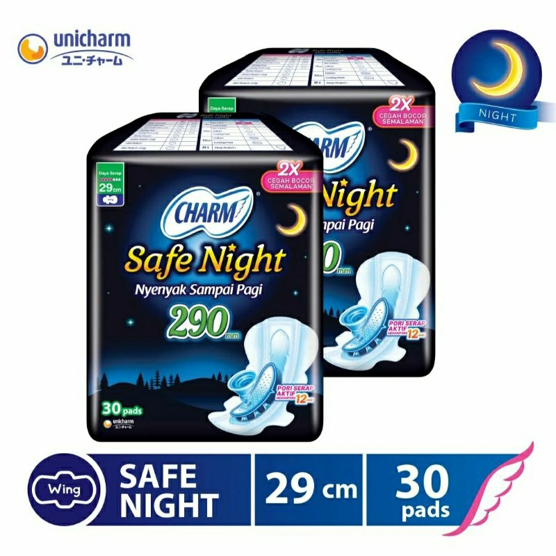 Jual Charm save night 29cm 2pack 30x2pack ( pembalut malam) | Shopee ...