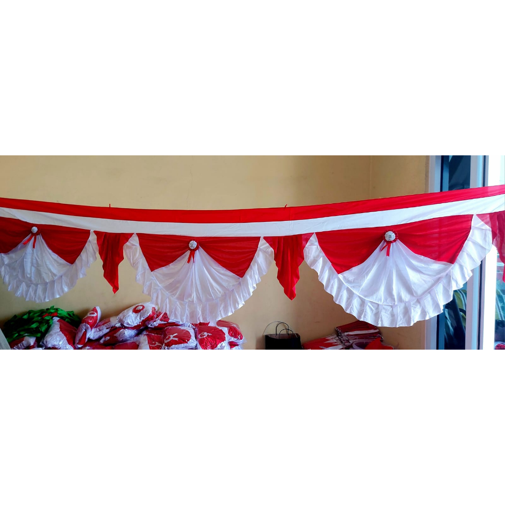 Jual Bendera Merah Putih Backdrop Rumbai Segitiga 5 meter tinggi 75cm 5 ...