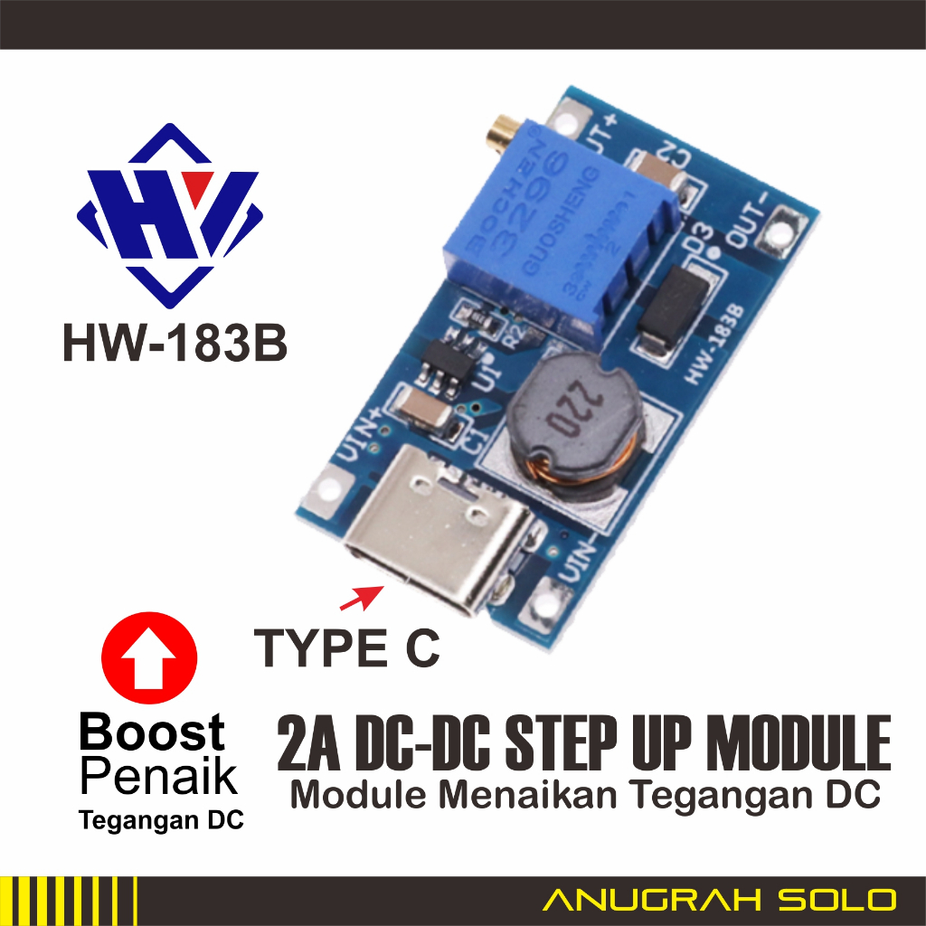 Jual DC STEP UP BOOST 2A USB TYPE C HW-183B MODUL MENAIKKAN TEGANGAN DC | Shopee Indonesia