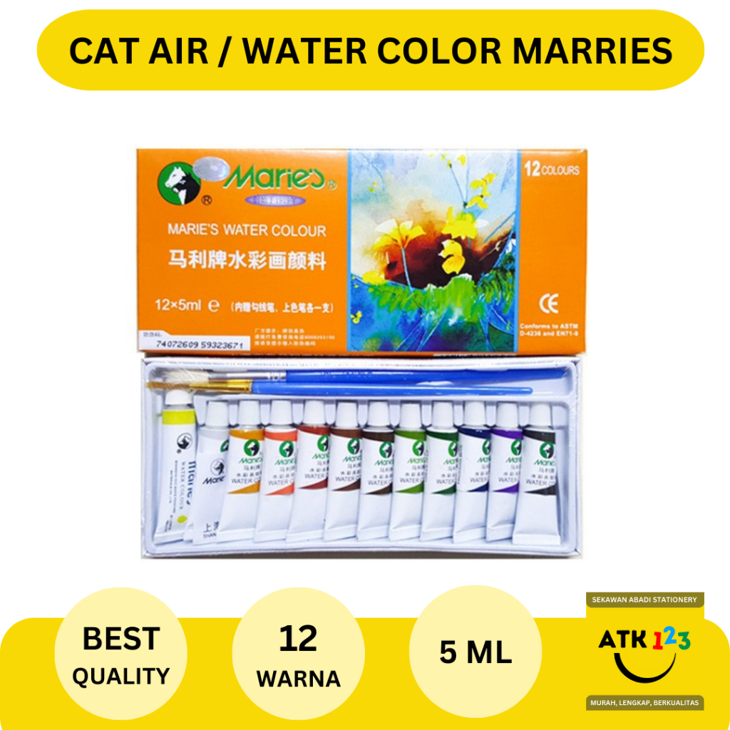 Jual Cat Air / Water Colours / Cat Lukis Merk Maries 12 Warna | Shopee ...
