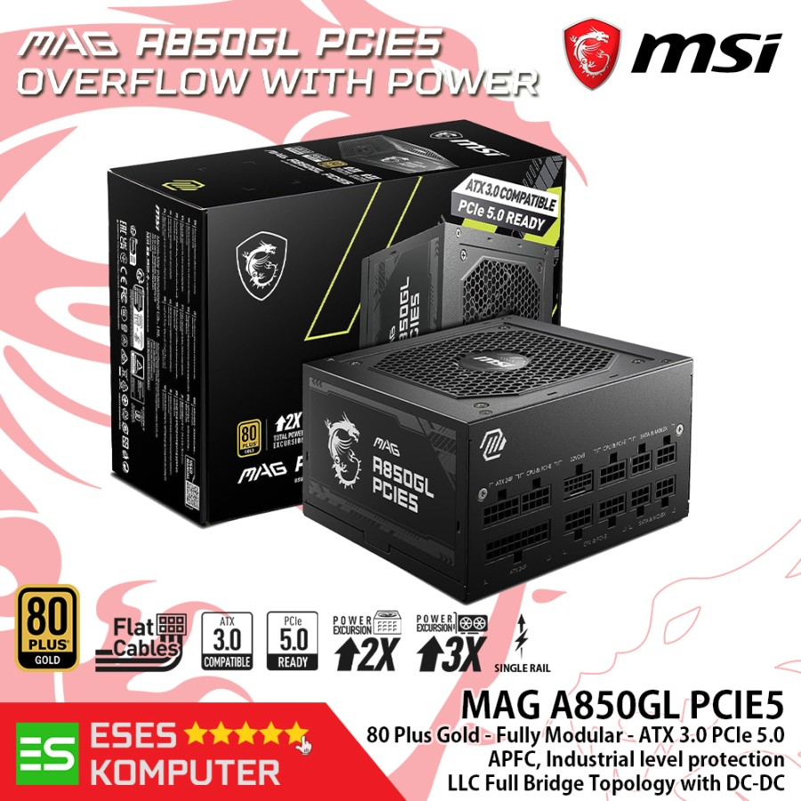 Jual PSU MSI MAG A850GL PCIE5 850W ATX 3.0 80 Plus Gold Fully Modular | Shopee Indonesia