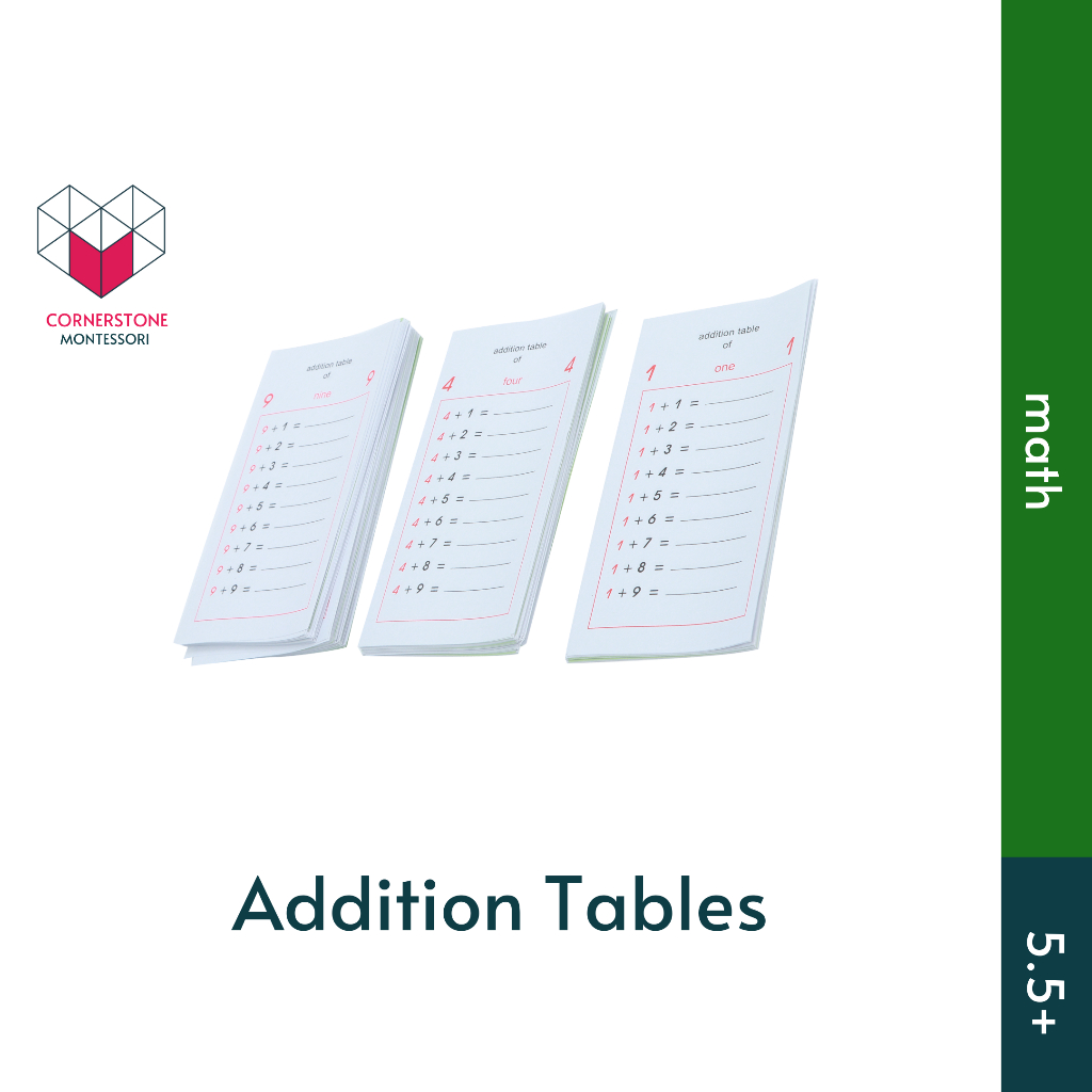 Jual Cornerstone Montessori Addition Tables - Montessori Math Table of ...