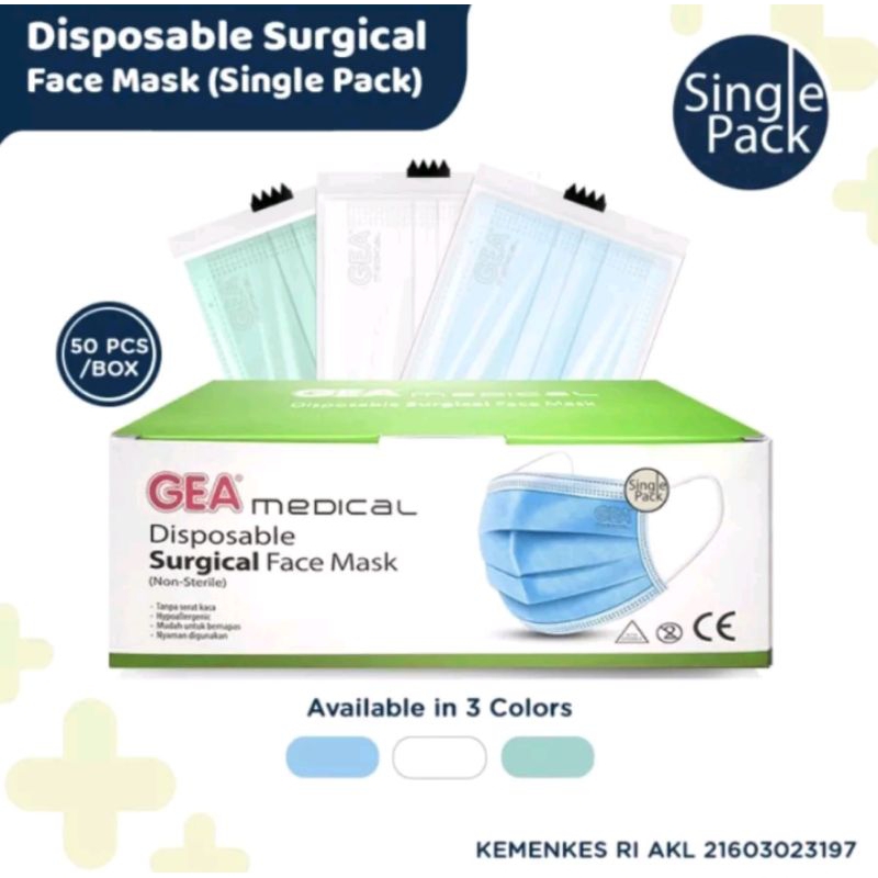Jual Masker medis GEA _ Medical surgical face mask segel plastik steril ...