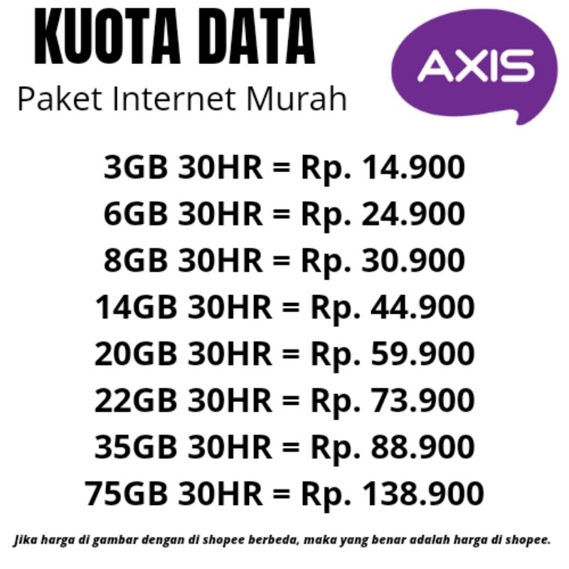 Jual PROMO KUOTA DATA AXIS BRONET | PAKET INTERNET AXIS AIGO | Shopee ...