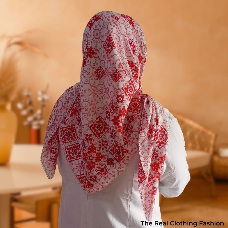 Jual Promo Hijab Segiempat Voal Motif Merah Putih/ Grosir Hijab ...