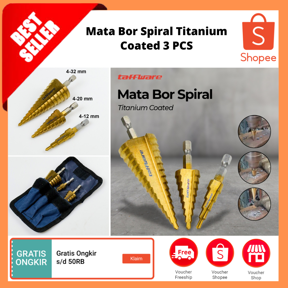 Jual Mata Bor Spiral Titanium Coated 3 PCS / Mata Bor Langkah Berlapis ...