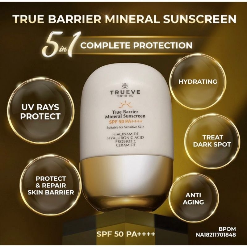 Jual TRUEVE True Barrier Mineral Sunscreen SPF 50 PA++++ 30g | Shopee ...