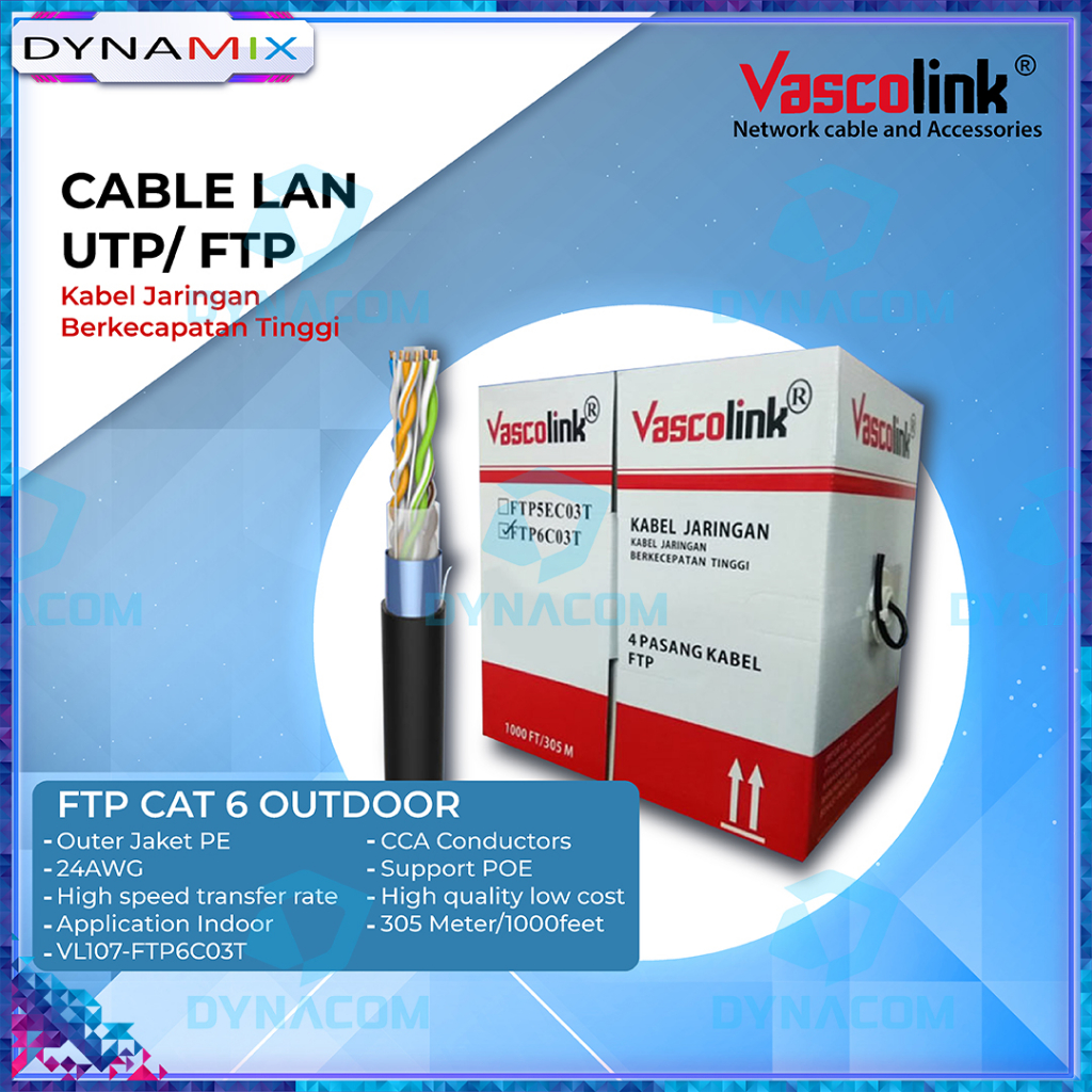 Jual Outdoor Kabel LAN Vascolink FTP Cat.6 CCA 305m Black | cat6 305 meter | Shopee Indonesia