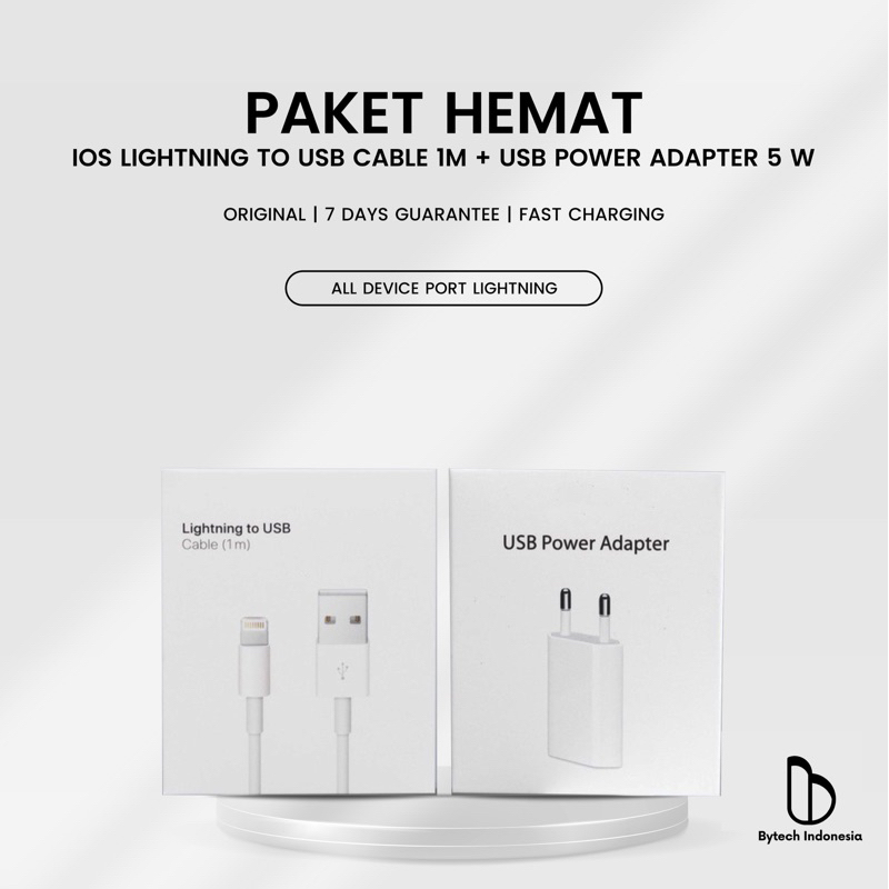 Jual Charger Bundling - Lightning Tu USB Cable 1 Meter & Adapter 5 Watt ...