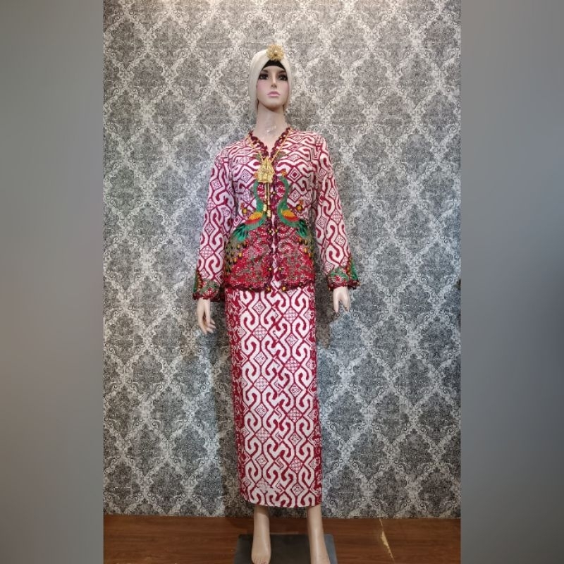 Jual Set Rok Batik Dobi Bordir Merak | Setelan Batik Cap Dobi Bordir ...