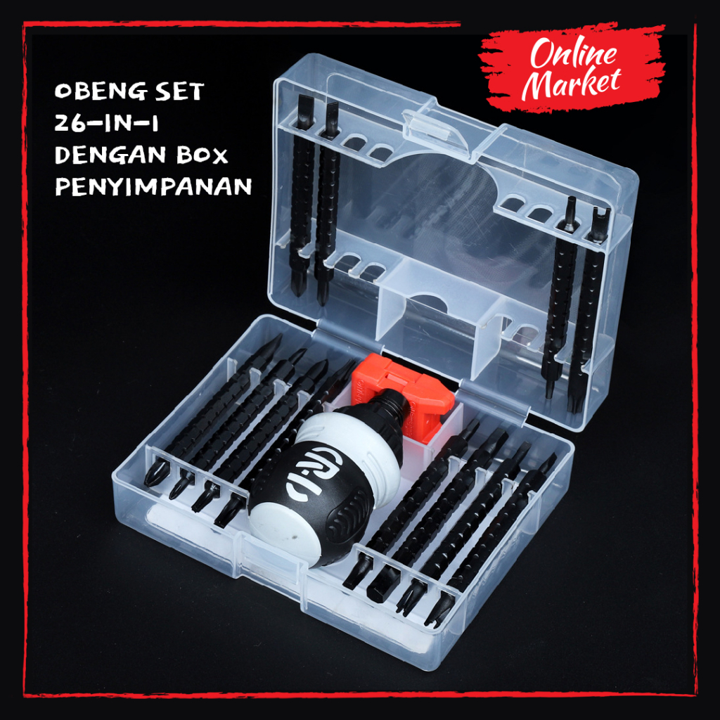 Jual Obeng Set 26-in-1 Gagang Bulat dengan Kotak Penyimpanan Plastik ...