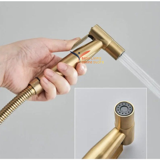 Jual 1 Set Jet Closet Shower Cebok Stop Kran Classic Gold Stainless ...