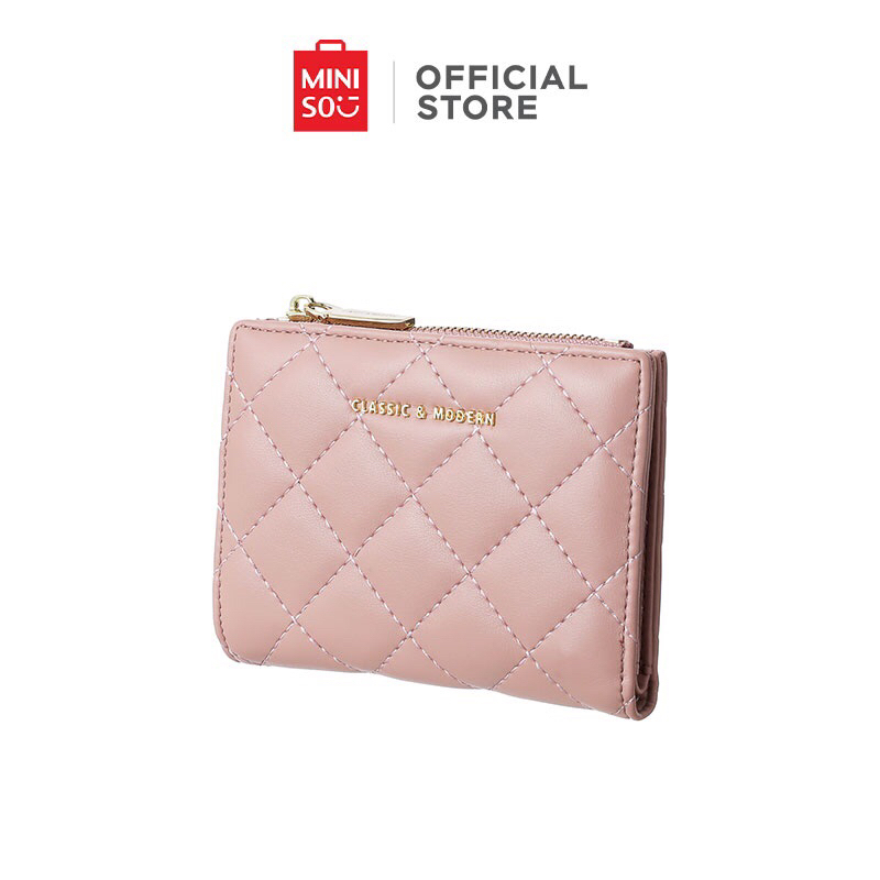 Jual MINISO WOMEN'S SHORT DIAMOND LATTICE PATTERN QUILTED WALLET WITH GOLDEN LETTERS / DOMPET ...