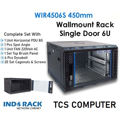Jual INDORACK 6U Depth 450mm WIR4506S Wallmount Single Door Server Rack ...