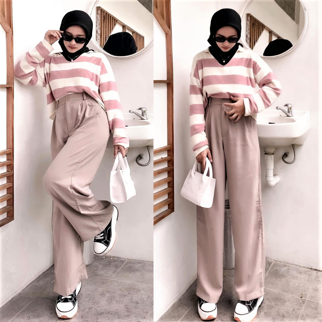 Jual One Set Wanita / Hijab + Sweater rajut + Kulot Crinkle / Setelan ...