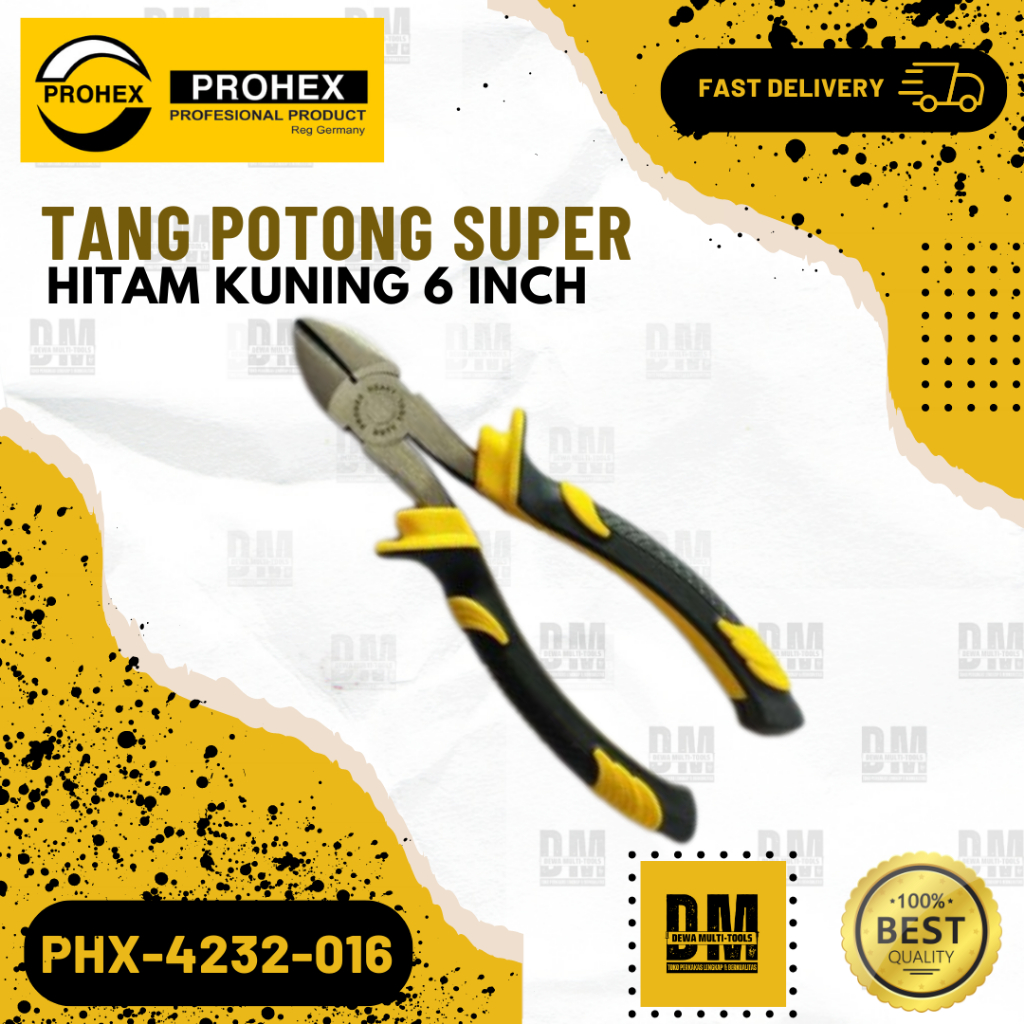Jual Tang Potong Super PROHEX 6" Inch Hitam Kuning Tang Potong Satin ...
