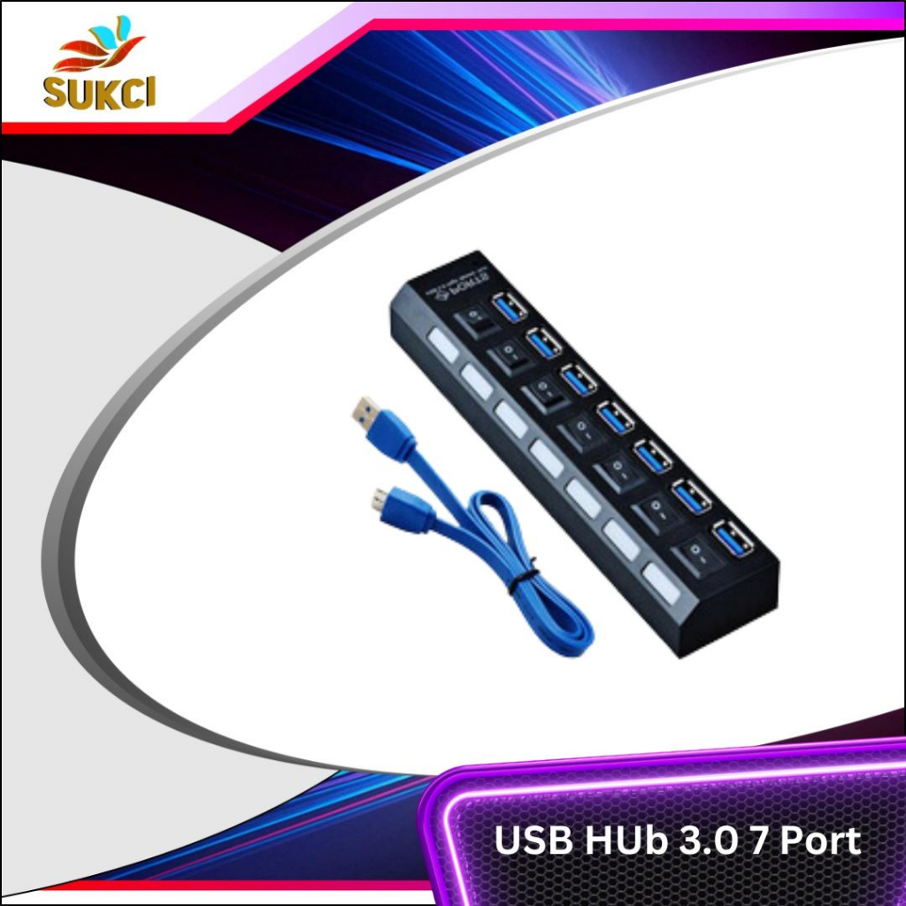 Jual USB Hub 3.0 7 port WIth On off Individual LED Blue Light Hub for ...