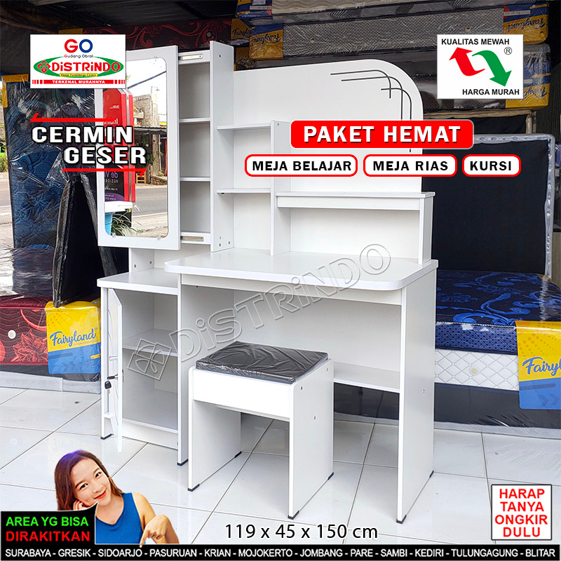 Jual Distrindo - Meja Belajar Besar + Cermin Rias Geser dengan Lemari ...