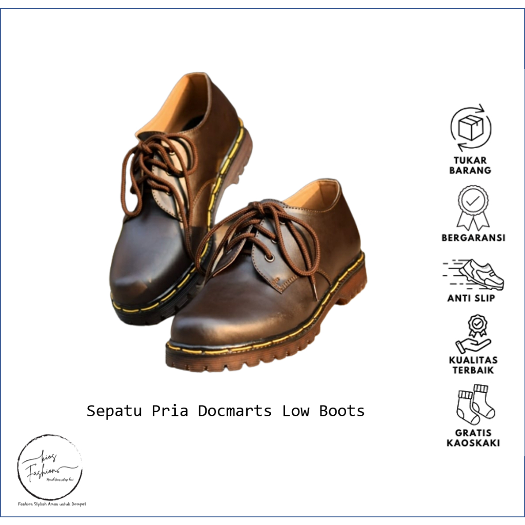 Jual Sepatu Boots pria model docmart Low Hitam Pendek 3 Hole lubang ...