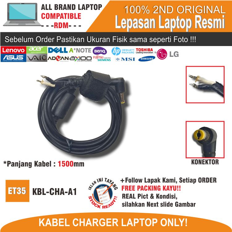 Jual ET35 KBL-CHA-1A Kabel Charger Laptop Acer ADP-40PH DB PA-1650-02 DC-E-L48-001 PA-1450-26 PA ...