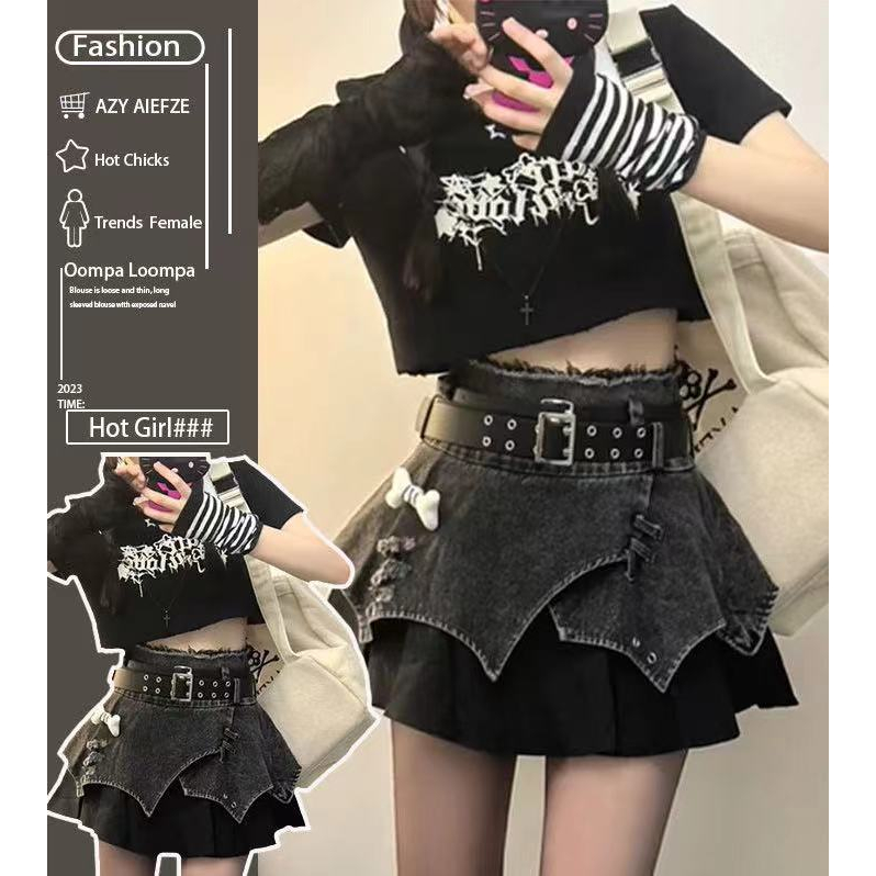 Jual Nico##y2k/outfit/rok pendek korean style hitam/Rok-Highwaist Rok ...