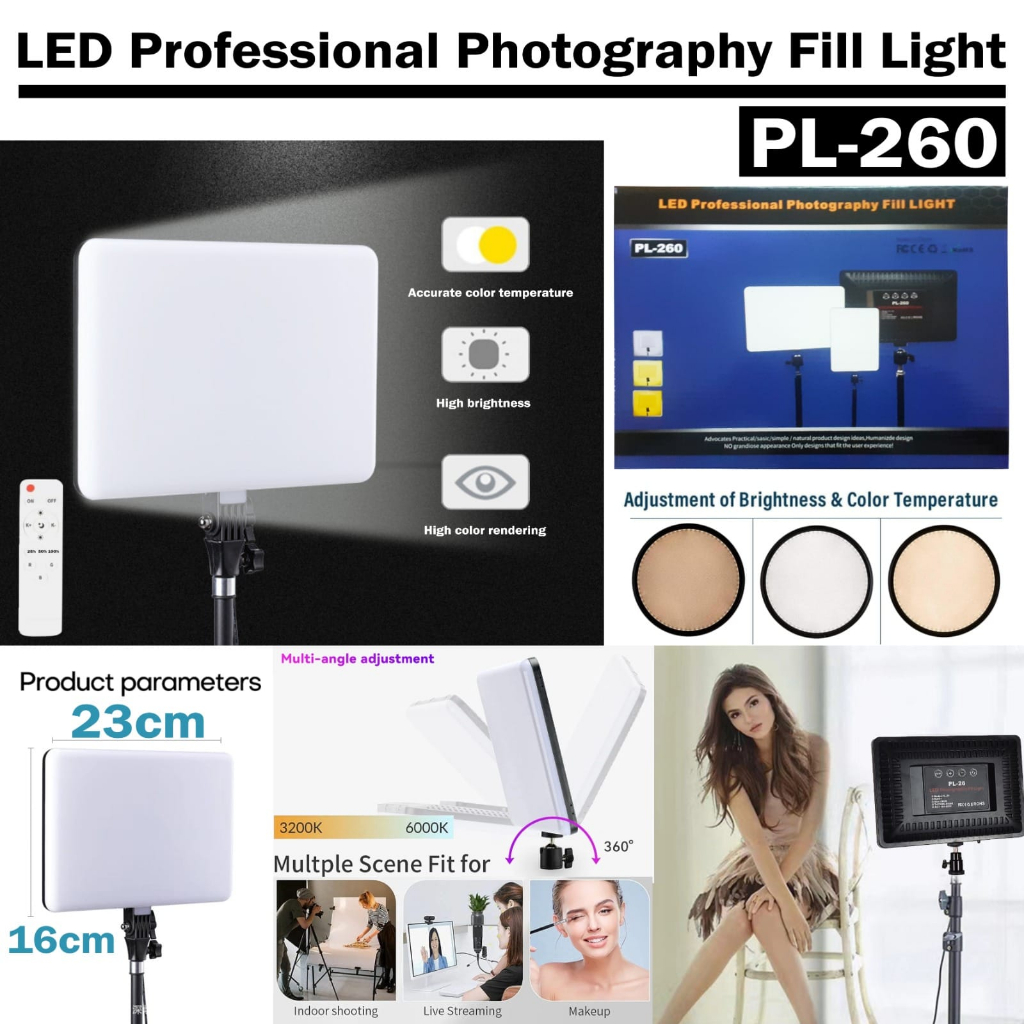 Jual SQUARE LIGHT LED PROFESSIONAL PHOTOGRAPHY FILL LIGHT LIVE BROADCAST RING LIGHT PL-260 ...
