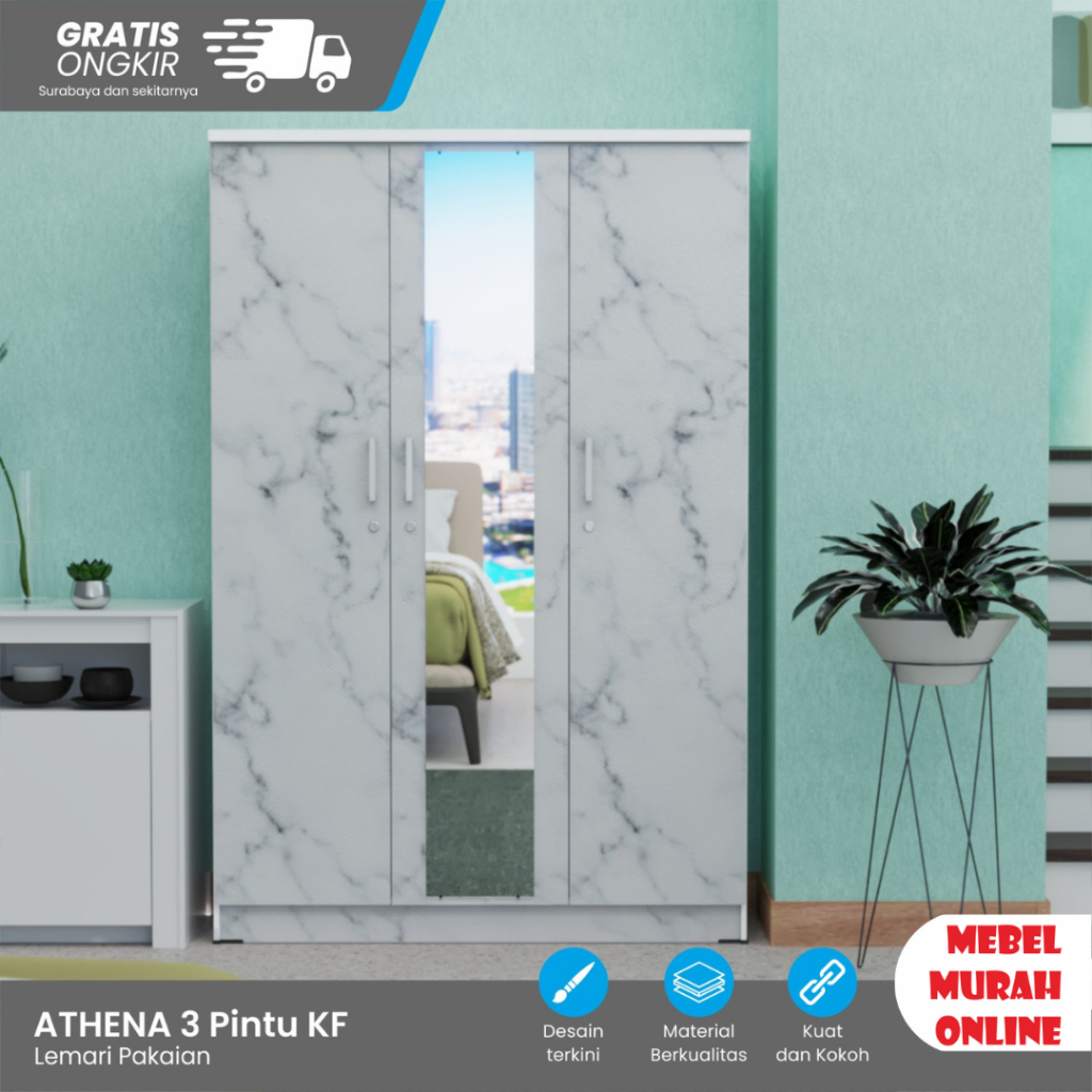 Jual Almari 3 Pintu Besar Kaca Full Body Lemari Baju Gantung dan Rak ...