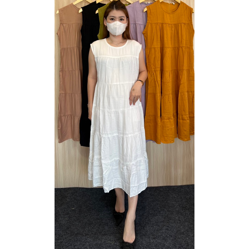 Jual MAXI DRESS KATUN RAYON WANITA / INNER MIDI DRESS TANPA LENGAN ...