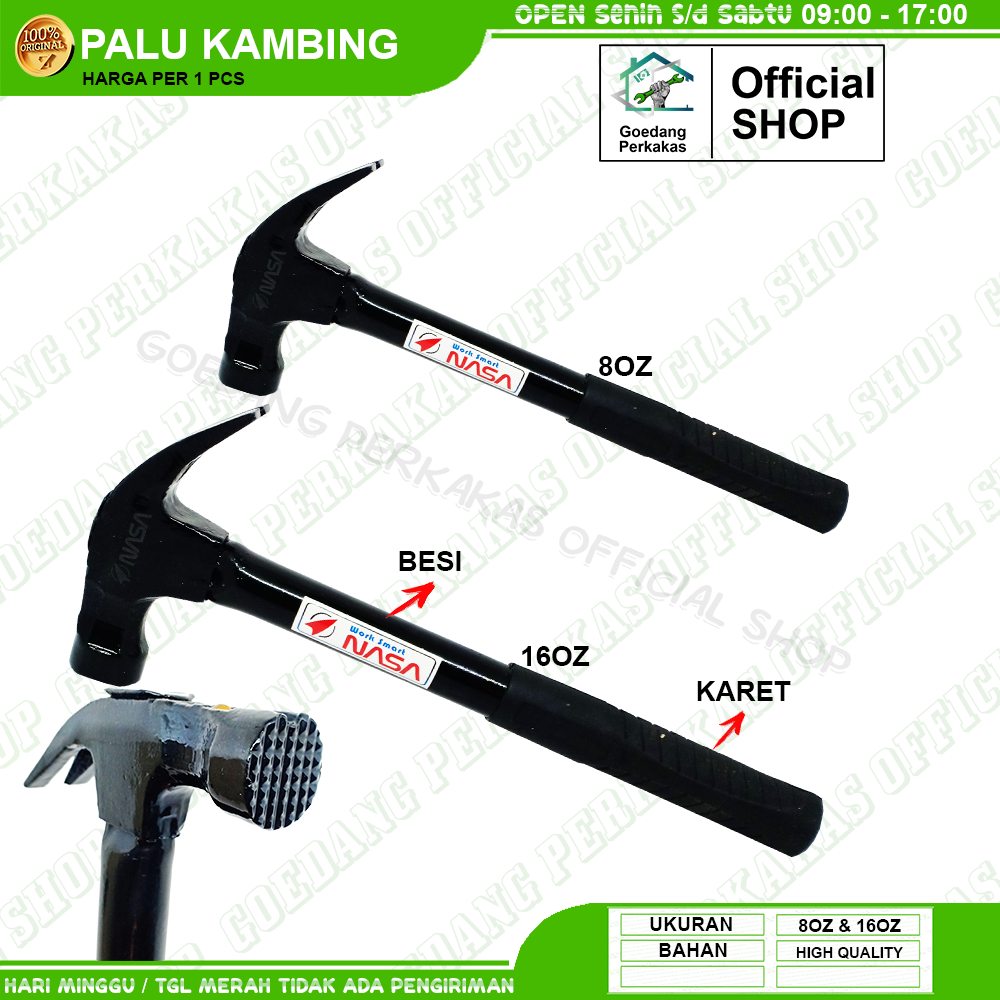 Jual Palu Kambing Model Gerigi Gagang Besi Lapis Karet 8OZ 16OZ Nasa ...