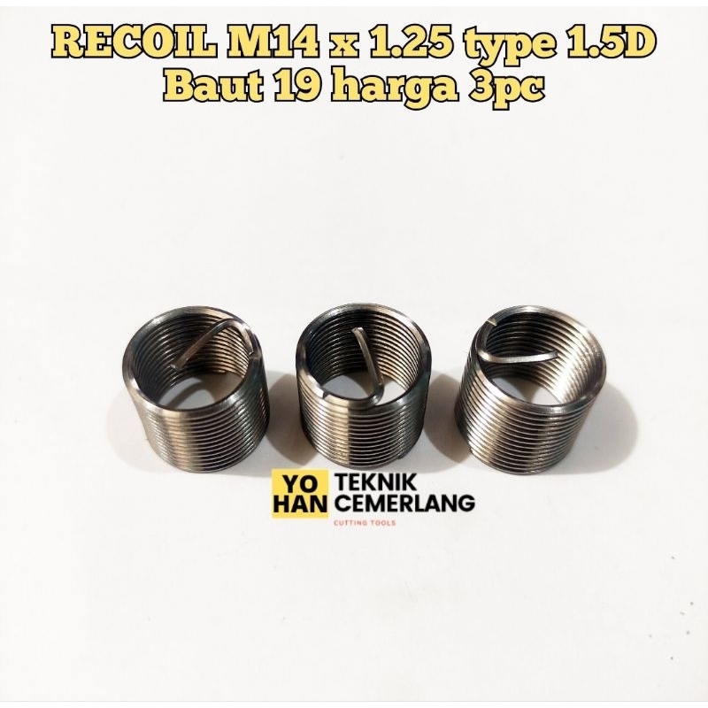 Jual 3 pcs Recoil M14 x 1.25 type 1.5D Alat Perbaikan Drat Baut 19 Slek Dol Verbos Helicoil M14 ...