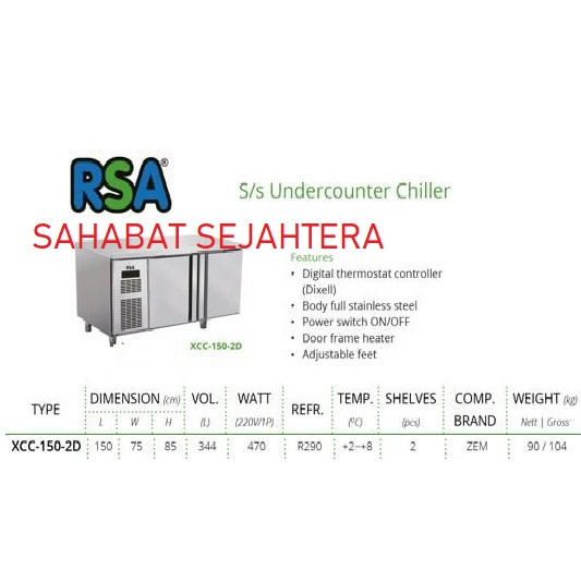 Jual RSA Stainless Steel Undercounter Chiller XCC-150-2D Chiller ...