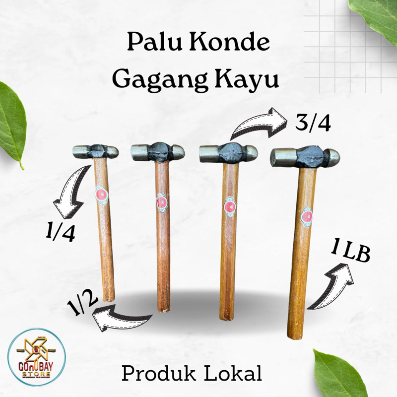 Jual Palu Konde Besi Cor Lokal Gagang Kayu Ukuran 1/4, 1/2, 3/4, dan 1 ...
