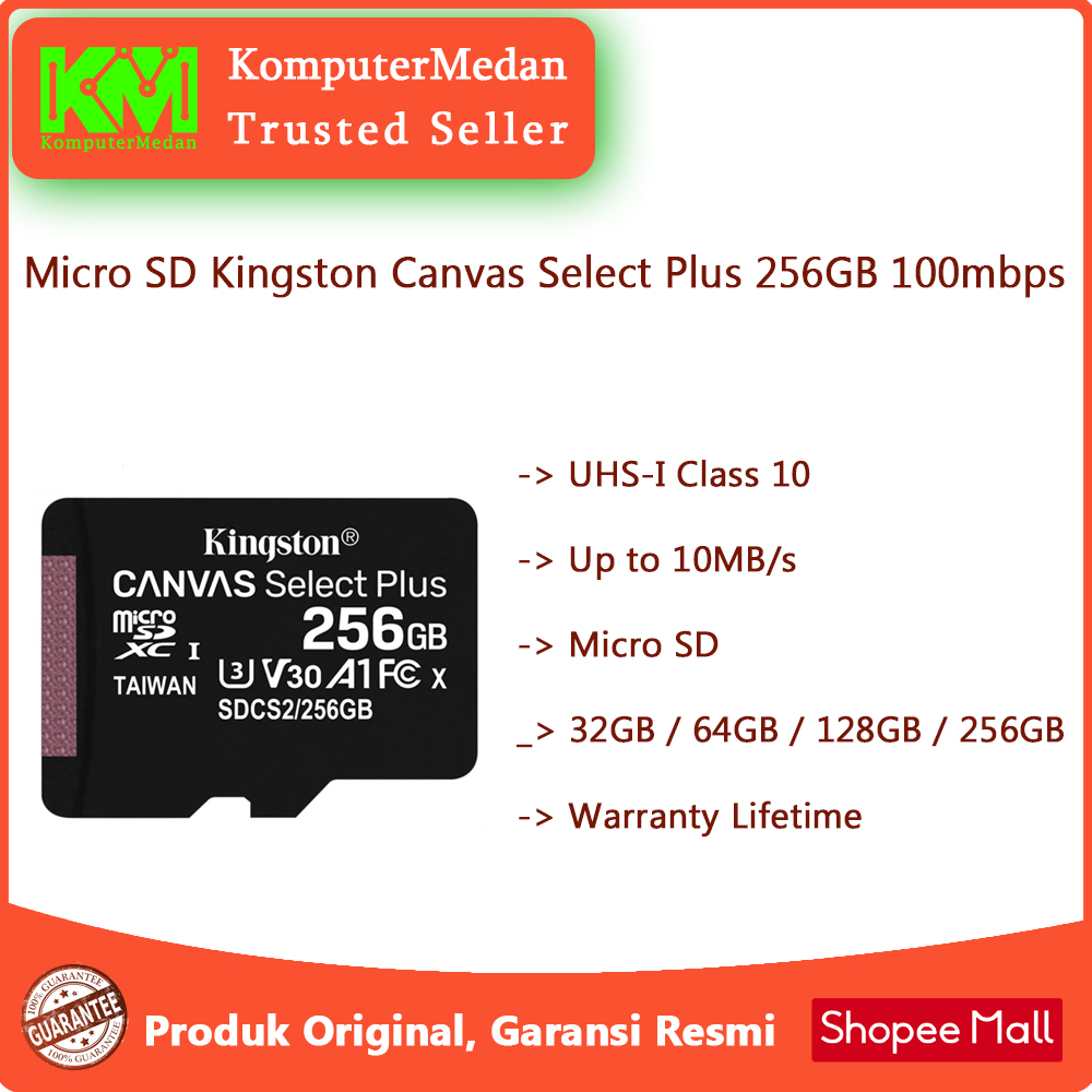 Jual Micro SD Kingston Canvas Select Plus 128GB / 256GB 100mbps | Shopee Indonesia