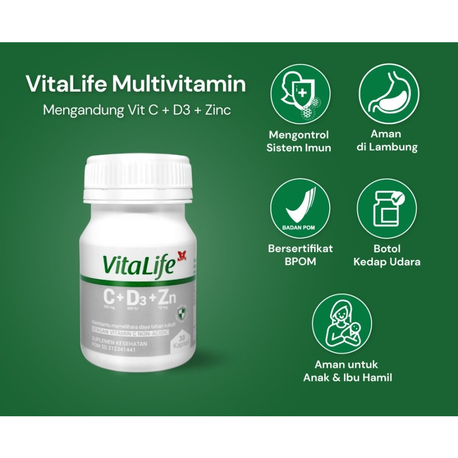 Jual VitaLife Multivitamin C D3 Zinc 30 Kapsul | Shopee Indonesia