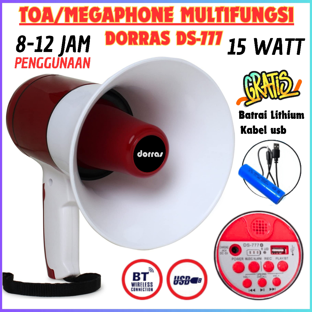 Jual MEGAFON TOA DORRAS DS-777 BISA BLUETOOTH Bisa Putar Musik Lewat ...