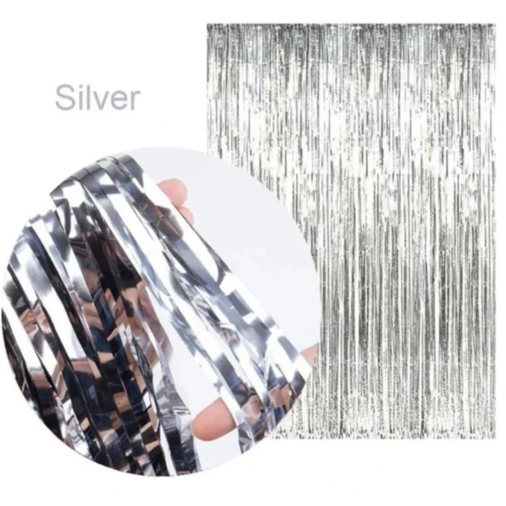 Jual Dekorasi Perlengkapan Pesta Tirai Rumbai Warna Silver Foil ...