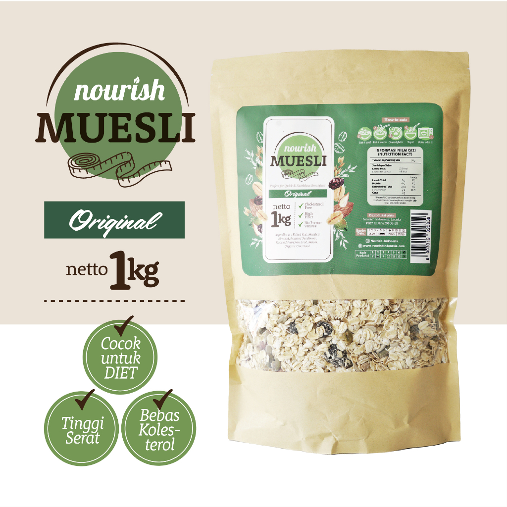 Jual Nourish Muesli Original (Bebas Kolesterol, Tinggi Serat) 1kg ...