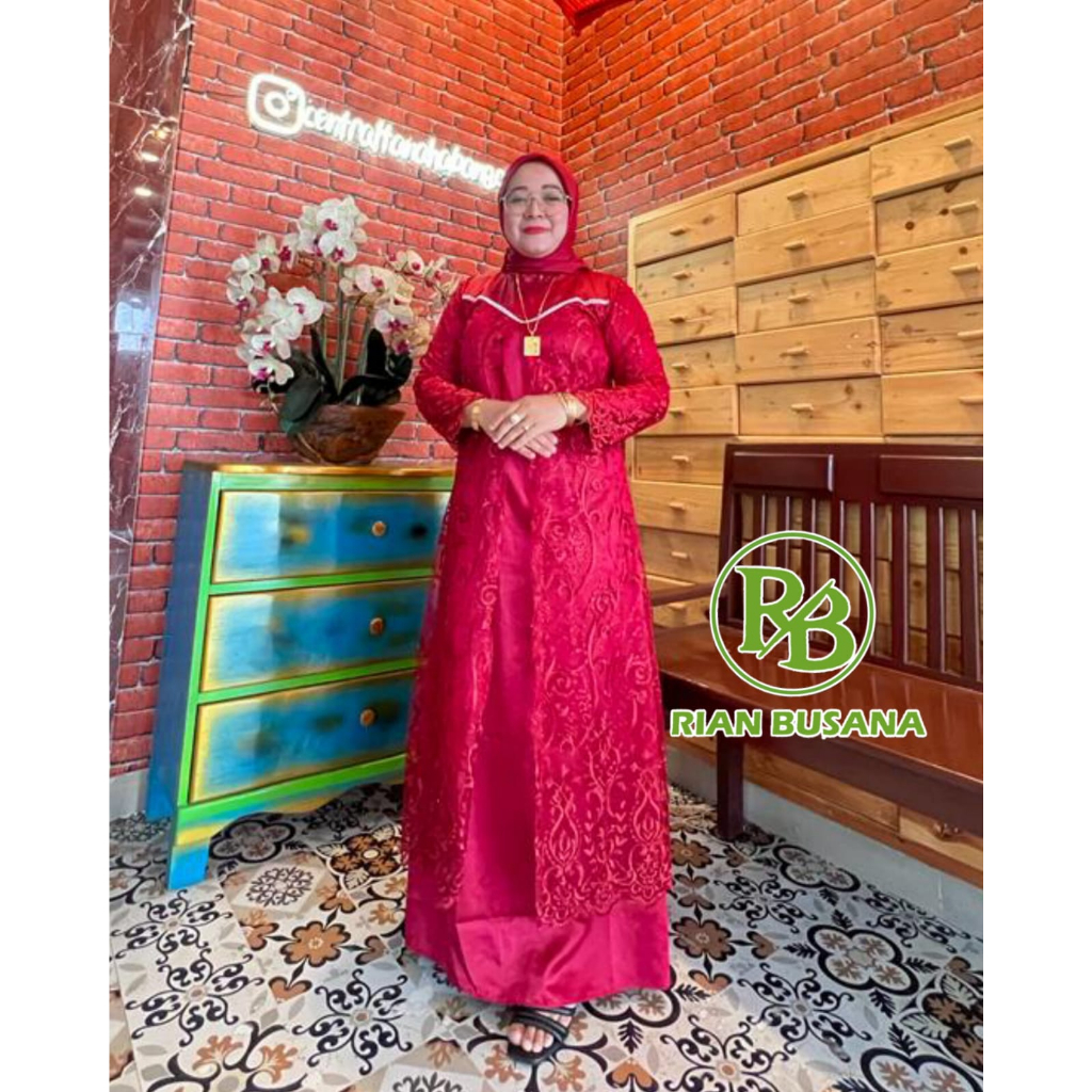 Jual GAMIS KONDANGAN MEWAH SATIN VELVET MIX TILE BROKAT PREMIUM || GAMIS RASYA SANGHAI MAXI ...