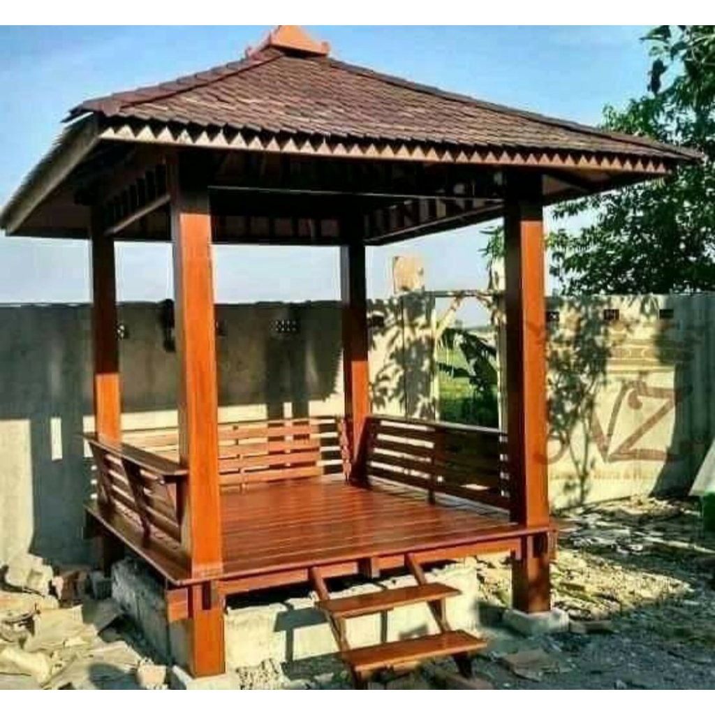 Jual Gazebo Kayu Jati Ukuran 2x2 Meter Atap Sirap Kayu Ulin | Shopee ...